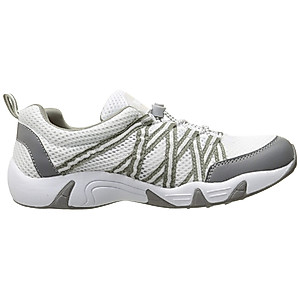 RocSoc Womens Water Dissipating Lightweight Mesh Walking Shoes, Breathable Design with Quick On and Off Laces, Comfort on Uneven Surfaces White/Grey
