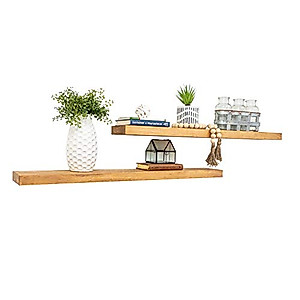 Del Hutson Designs Rustic Pine Floating Wall Shelves, Set of 2, 36", Walnut