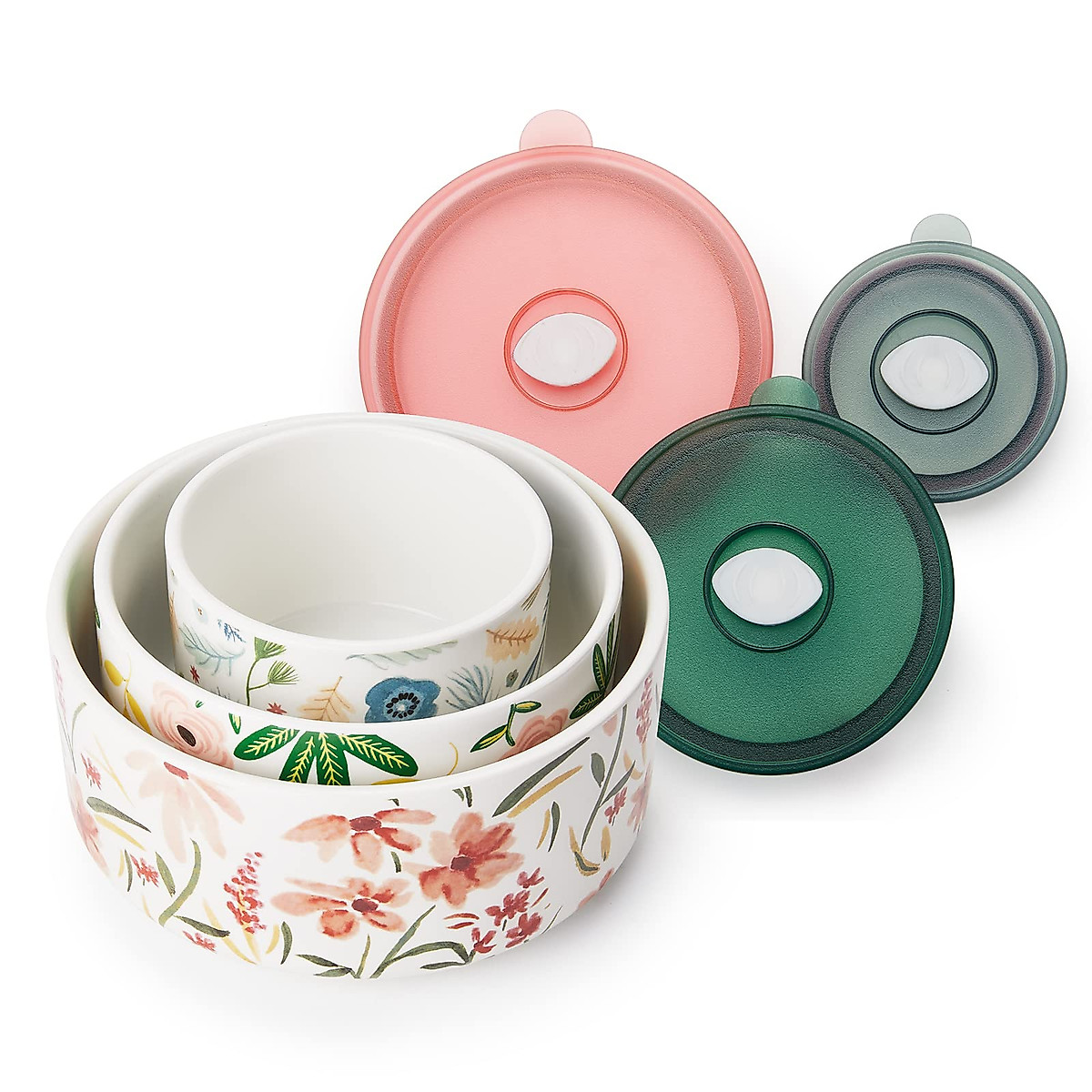 Thousandaynight Ceramic Containers with Lids, 3 Piece Serving Bowls Set, Microwave & Dishwasher Safe, For Soup, Salad, Rice, Cereal, Breakfast, Dinner, Serving, Oatmeal (Pink)