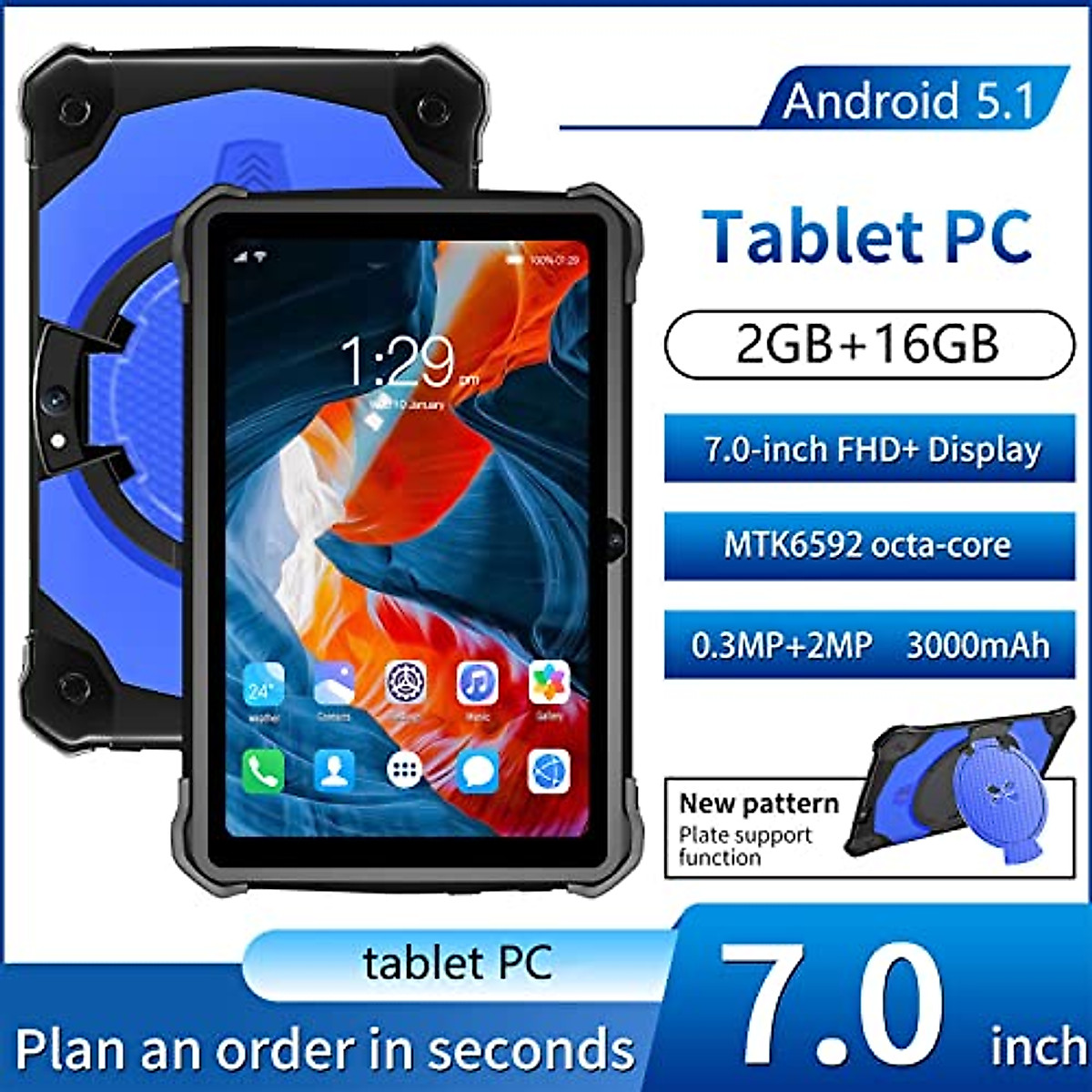 7 Inch Ultra-Thin HD Tablet - IPS High Definition Screen WiFi Bluetooth Voice Call Game Video Learning Tablet Gifts - SIM Card Communication Function & Dual High-Definition Camera