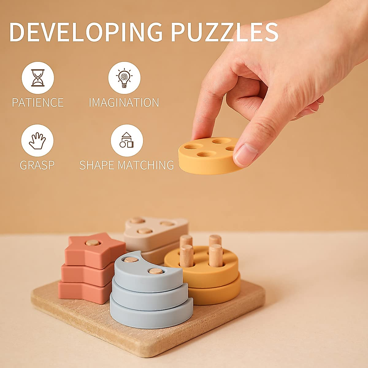 Youuys Stacking Montessori Toys for Toddler 1 2 3 Year Old, Shape Sorter Silicone Sorting and Stacking Toys - Preschool Fine Motor Skill Toy Sorter Puzzles Boys Girls Gifts 18+ Months Old （Square）