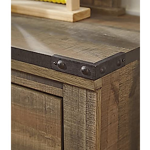 Signature Design by Ashley Trinell Rustic 5 Drawer Chest of Drawers with Nailhead Trim, Warm Brown