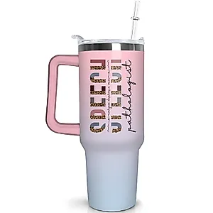 qoepfnsh Speech Therapy Tumbler with Handle SLP Travel Coffee Mug Cups Speech Language Pathology Tumblers with Lid and Straw Stainless Steel Insulated Speech Pathologist Therapist Gifts for Women