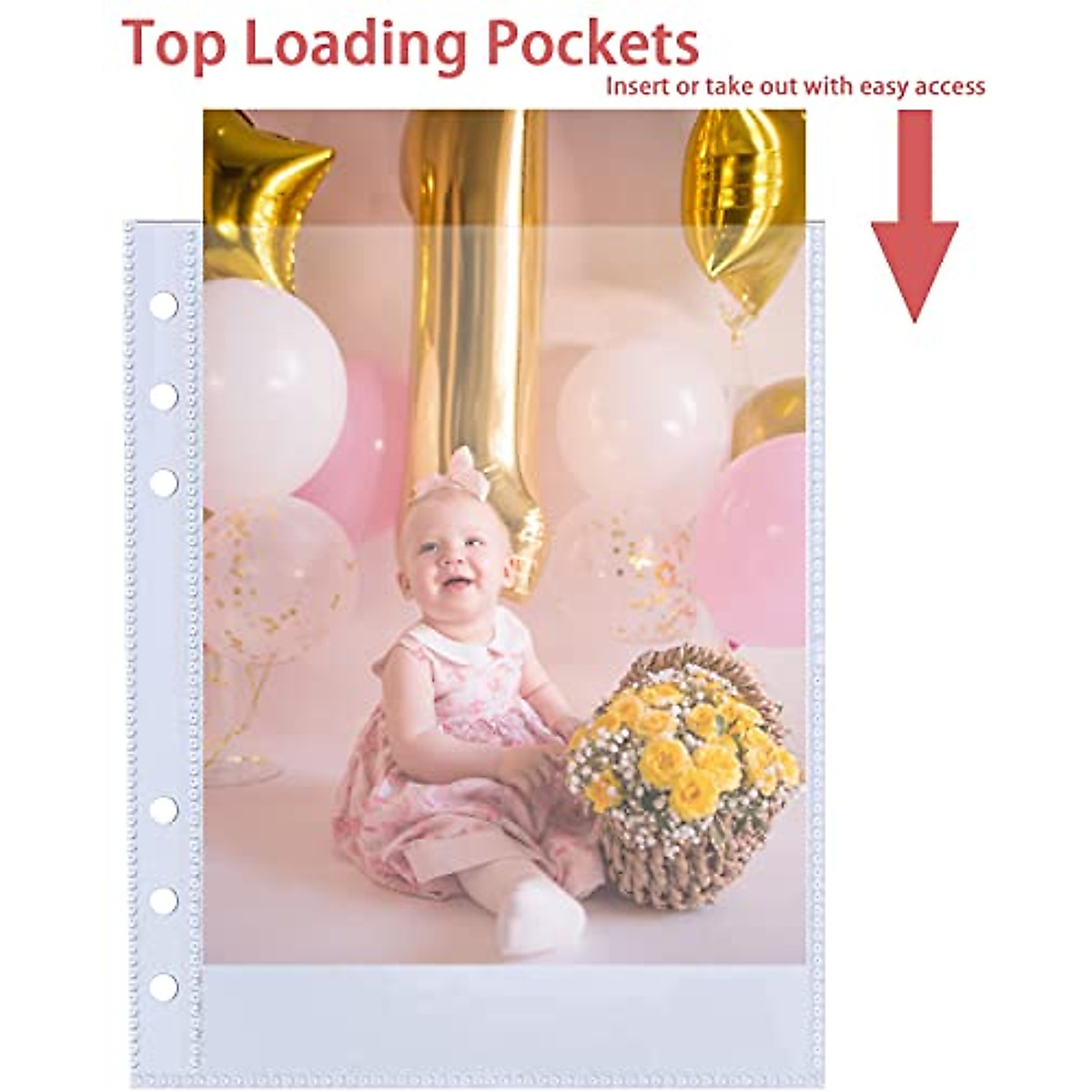 30 Pack 60 Pockets 5x7” Photocard Sleeves for A5 6 Ring Binder, Ultra-Clear Photo Sleeves, Double-Sided 1 Pocket Photo Pages, Top Loading Photo Sheet Protector for Photos, Postcards, Seed Packets