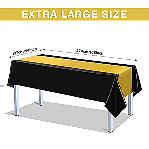 Tablecloth Black Plastic Table Cover Rectangle Disposable Tablecloth Set for Graduation Birthday Wedding Anniversary Picnic Festive Events Party Table Decoration Supplies (Black and Gold, 6)