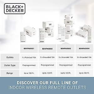 BLACK+DECKER Wireless Remote-Control Outlet, Pack of 5 Outlets, 2 Remotes - Premium Light Switches