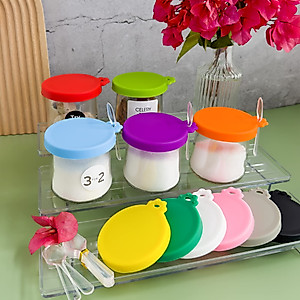 Oui Yogurt Jar Lids Silicone - 12 pack Oui Lids for Yoplait Yogurt Container for la fermiere yogurt jar lids silicone, Sealed against leaks Silicone lids for oui yogurt jars in 12 colors