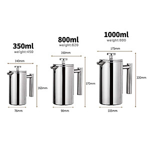 French Press Coffee Maker Stainless Steel Screen Double Walled Percolator Coffee Pot Tea Press Espresso Maker Stylish Rust Free Kitchen Accessory-Stainless Steel French Press Easy to Use