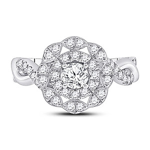 The Diamond Deal 14kt White Gold Round Diamond Halo Bridal Wedding Engagement Ring 7/8 Cttw