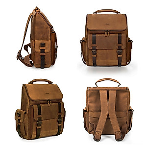 VELEZ Top Grain Leather Backpack for Men - 15 Inch Laptop Bag - Brown Designer Bookbag - Archaeology Vintage Travel Rucksack - Casual Daypack for Women