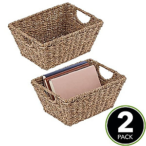 mDesign Natural Woven Seagrass Nesting Closet Storage Organizer Basket Bin for Kitchen Cabinets, Pantry, Bathroom, Laundry Room, Closets, Garage - 2 Pack - Natural/Tan
