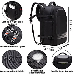 Asenlin Travel Backpack for Women Men，40L-55L Expandable Carry on Backpack，17 Inch Water Resistant Laptop Backpack for Weekender Overnight Extre Large Backpack-Black