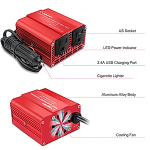 LVYUAN 150W Car Power Inverter 12V to 110V AC Car Charger Adapter with 3.1A Dual USB Car Adapter for Plug Outlet Red