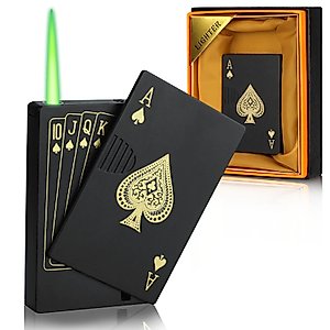 Jet Torch Butane Lighter, Windproof Cool Lighter Playing Cards Lighter Design Refillable Torch Lighter Gift for Men Women for Festival, Birthday, Candle(Black,Butane Gas is NOT Included)