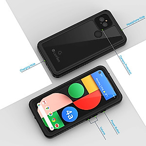 Lanhiem Pixel 4a 5G Case, IP68 Waterproof Dustproof Case [NOT Fit 4G Version] with Built-in Screen Protector, Full Body Protective Cover for Google Pixel 4a 5G Only, Black/Clear
