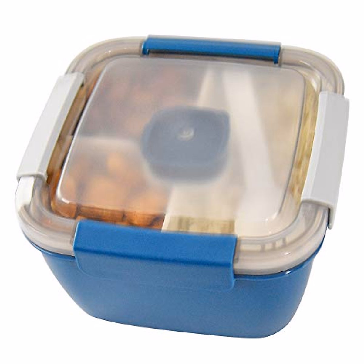 Home-X Section Lunch Box, Lunch Containers for Kids and Adults, Multi-Compartment Food Box, Salad Dressing Container, Spork, 6 ¾" L x 6 ¾" W x 4 ¾" H, Blue