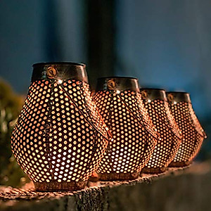 Afirst Hanging Solar Lanterns Solar Lights Outdoor Waterproof Solar Powered LED Tabletop Lantern for Garden Yard Tree Fence Patio, Brown,2 Pack