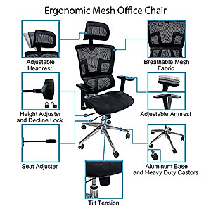 ErgoMax Ergonomic Adjustable, Breathable Mesh Fabric, Home Office Chair, 53 in. Max Height, Gray