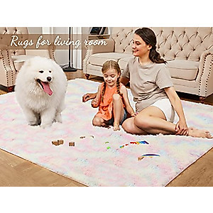 Medeunk 8x10 Area Rugs Rainbow Super Soft Fluffy Upgrade Sponge Non-Slip No Shedding for Living Room Bedroom Girls/Boys Room Dorm Playroom