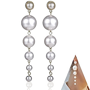 Denifery Boho Gold Long Tassel Earrings Fringe Dangle Earrings Pearls Earrings Thin Earrings Handmade Bohemian Statement Earrings for Women Daily Party