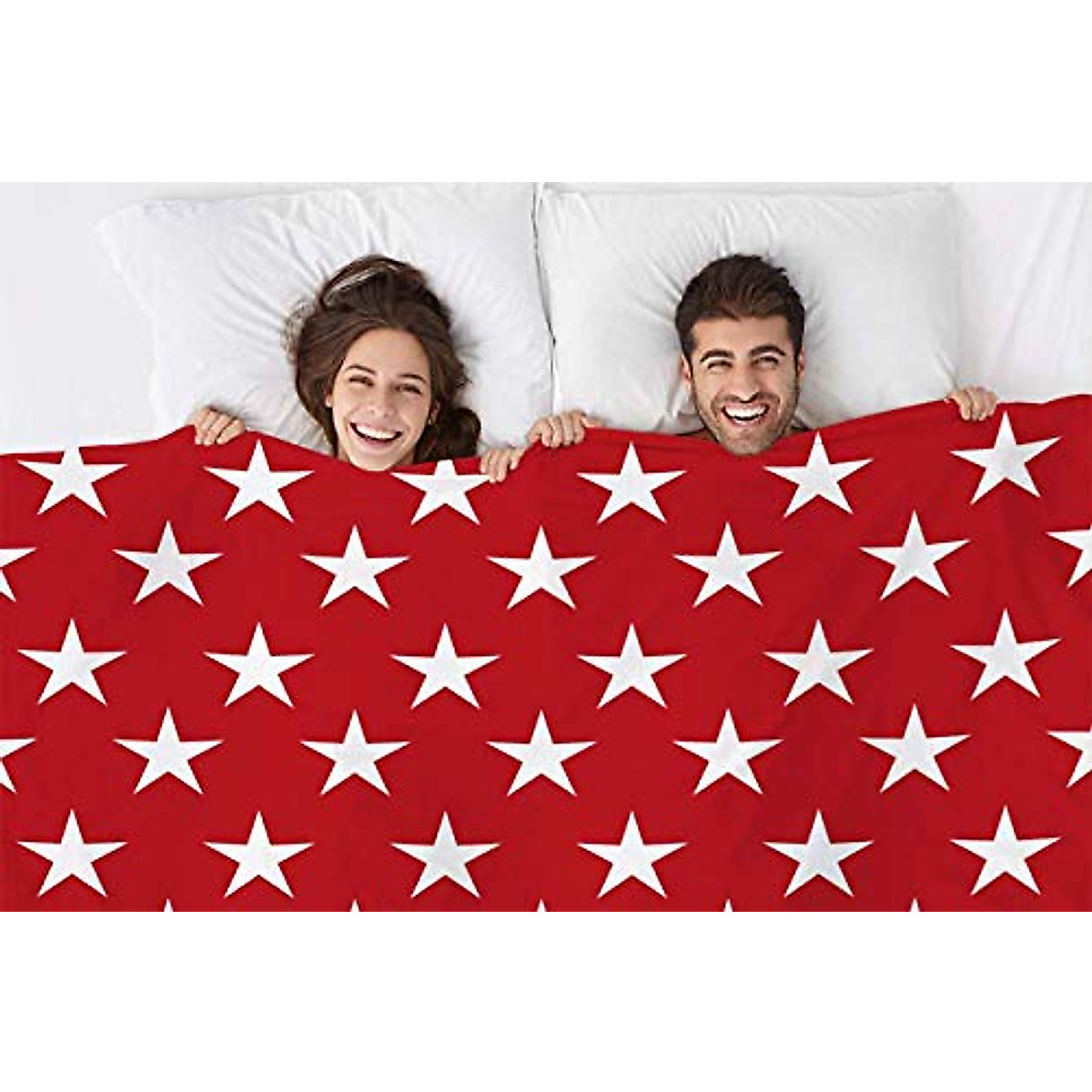 Mugod Stars Throw Blanket USA Flag White Stars on a Red Background Seamless Pattern Decorative Soft Warm Cozy Flannel Plush Throws Blankets for Bedding Sofa Couch 50 X 60 Inch