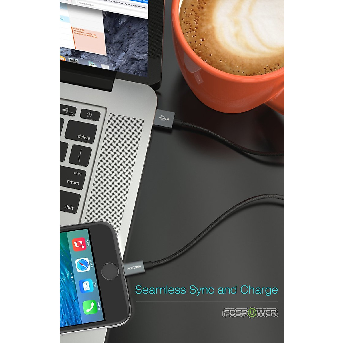 FosPower [2 Pack - 3FT] Apple MFi Certified 8-pin Lightning to USB Cable [Nylon Braided|Full Speed Charging] Durable Built for iPhone XR, XS, XS MAX, X (Ten/10), iPad Pro Air 2 mini 3 (Gray)