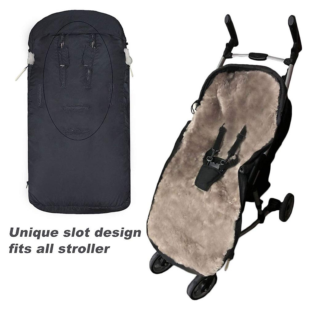 3 in 1 Australia Sheepskin Footmuff for All Stroller,Weather Resistant,Height and Temperature Adjustable Stroller Bunting Bag,High Performance Lambskin Bunting Bag for Travel Gear