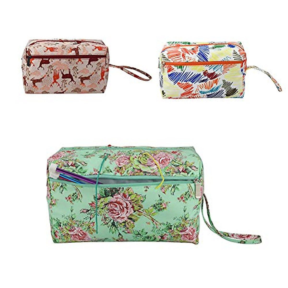 Katech Empty Yarn Bag Portable Knitting Bags Crochet Sewing Accessories Storage Organizer Travel Knitting Tote Bag Wrist Pouch for Holding Yarn Balls, Crochet Hooks and Short Knitting Needles (Brown)