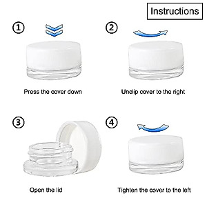 3Gram Cosmetic Containers 10pcs Sample Clear Round Glass Jars Tiny Makeup Sample Containers with White lids, Straight Sided Cosmetic Jars, Great for Body Butter, Creams, Stash Jars, Etc.