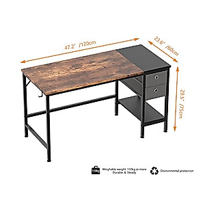 HOMIDEC Office Desk, Computer Desk with Drawers 47" Study Writing Desks for Home with Storage Shelves, Desks & Workstations for Home Office Bedroom