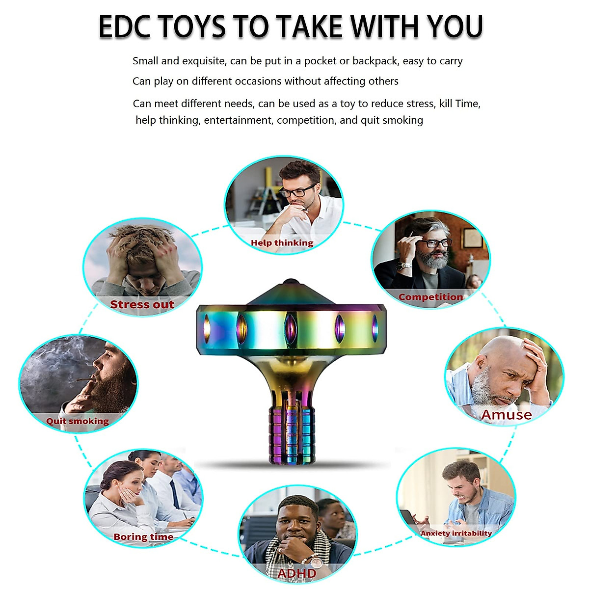 CHEETOP Precision Metal Spinning Top, Long Lasting Spin Time and Perfect Balance, Skilled Adult Easily Exceed 10 Mins, Portable Stainless Steel EDC Office Desktop Game Toys (M, Iridescent)