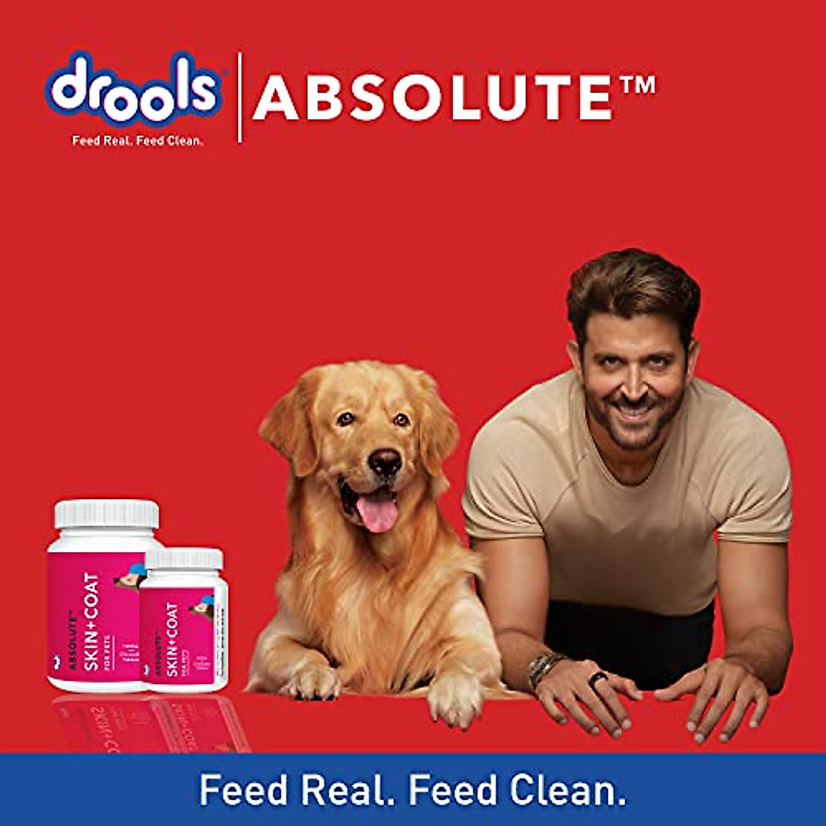 Drools Absolute Skin + Coat Tablet- Dog Supplement, 50 Piece for All Breed Sizes for Dogs Preservative-Free