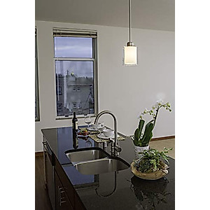 Design House 587345 Oslo Traditional 1-Light Integrated LED Indoor Dimmable Mini Pendant with Double Glass Shade for Bathroom Kitchen Island Bar, Satin Nickel