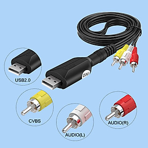 Wiistar USB Audio Video Capture Card VHS VCR to Digital Converter RCA AV to USB Video Capture Device Cable USB 2.0 Video Capture Card Video Grabber for Windows PC