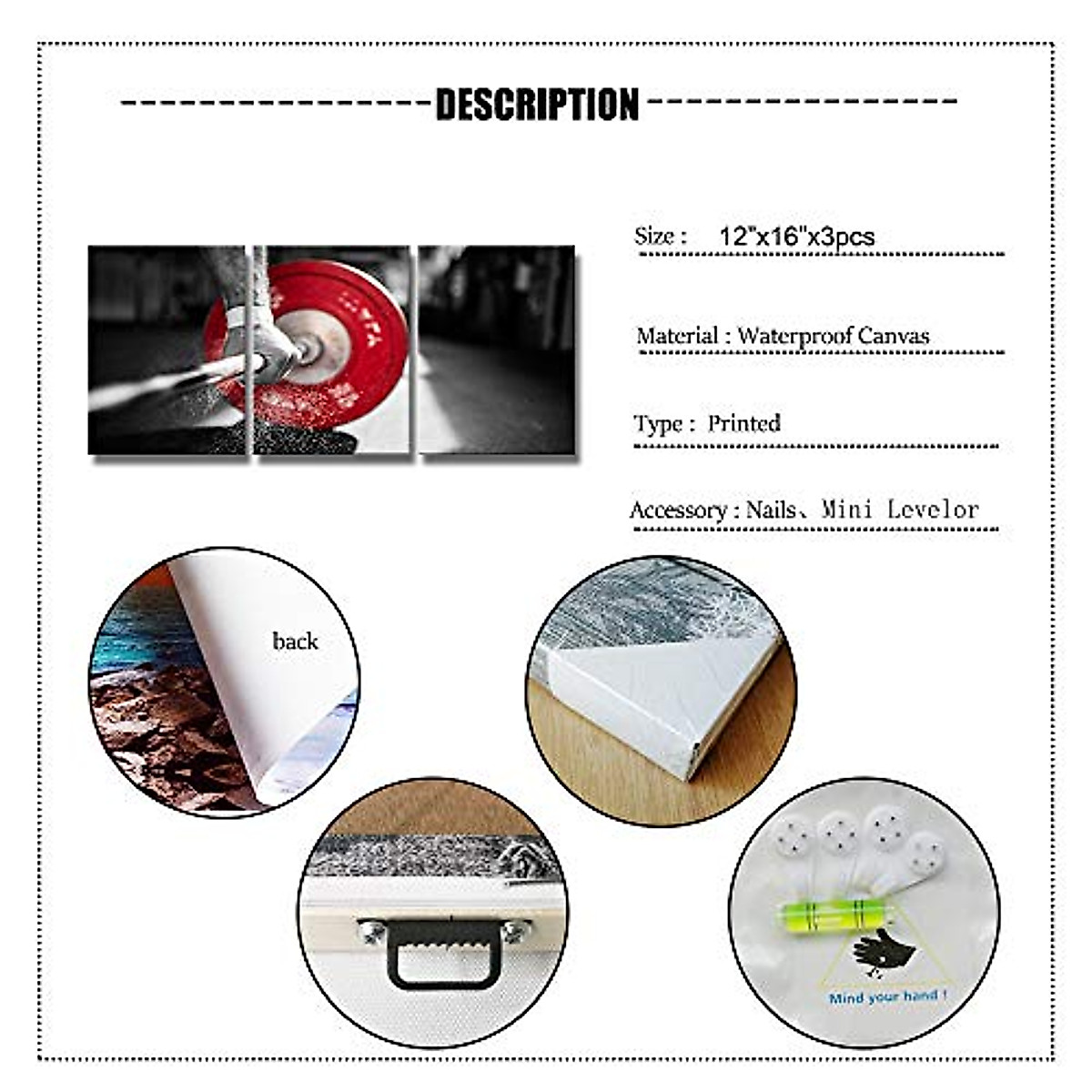 3 Piece Weightlifting Canvas Wall Art Painting Gym Training Poster Prints on Canvas Black White and Red PicturesBlack White and Red Pictures Art for Bedroom Bathroom Home Wall Decor Easy To Hang 12"x16"x3pcs