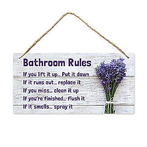 Fun-Plus Lavender Bathroom Decor, 12″x6″ PVC Plastic Wall Decoration Hanging Sign, High Precision Printing, Water and Humidity Proof, Bathroom Rules, Purple Bathroom Accessories, Lavender
