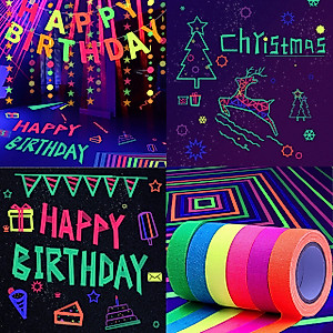 JSITON 6 Colors Neon Gaffer Cloth Tape,Adhesive Black Light Tape Sets,Fluorescent UV Blacklight Glow in The Dark Tape for UV Party (0.6 inch x 16.5 feet x 6 Rolls)