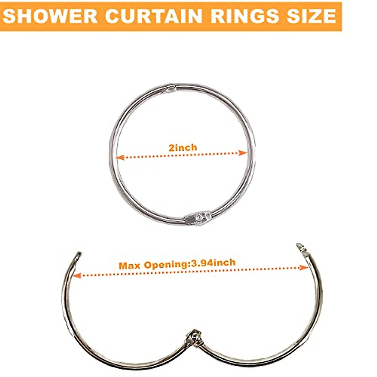 30Pcs Shower Curtain Rings Rustproof Metal Round Shower Ring Hooks for Bathroom Decorative Shower Curtain Rings for Shower Rods Curtains YUSZOOM (Silver)