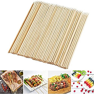 Fu Store Bamboo Skewers, 8 Inch Bamboo Sticks 100pcs BBQ Kabob Skewers,Grill, Appetizer, Fruit, Corn, Chocolate Fountain, Cocktail, Art, Set of 100 Pack,with Free 10 Pairs of Gloves
