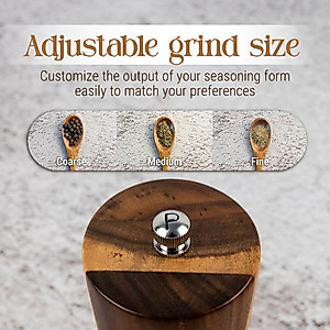 Wooden Salt and Pepper Grinder Set, Manual 8-inch, Salt and Pepper shakers Refillable with Adjustable Coarseness, Salt grinder, Pepper Grinder, pepper mill, Base, Funnel, Spoon, Cleaning Brush
