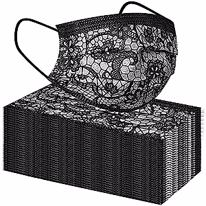 Disposable Face Mask, Adult Disposable Face Mask Fashion Lace Disposable Protection Three Layer Breathable (50 PCS, Black)