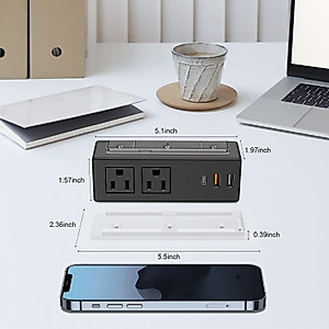 Under Desk Power Strip with PD20W USB-C QC18W USB-A,Ultra Thin Flat Plug Power Strip Surge Protector 1200J,Adhesive or Screw Wall Mount Power Strip,2 Outlets,1 USB-C,2 USB-A,6FT 18AWG Extension Cord