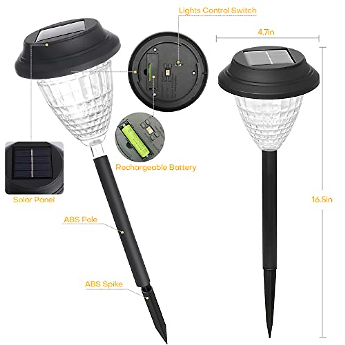 8 Pack Solar Path Lights, Solar Lights Outdoor Waterproof RGB Color Changing & Warm White Garden Pathway Lights, Landscape Lights Solar Powered for Yard Patio Walkway Driveway