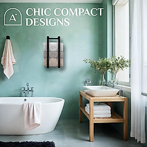 Wall Towel Rack for Rolled Towels, Bamboo Wooden Towel Racks for Bathroom Modern Wooden Towel Holder Vertical Bamboo Towel Rack Convenient Wooden Rack Guest Bath Spa Blanket Gym Mat (Black, Medium)