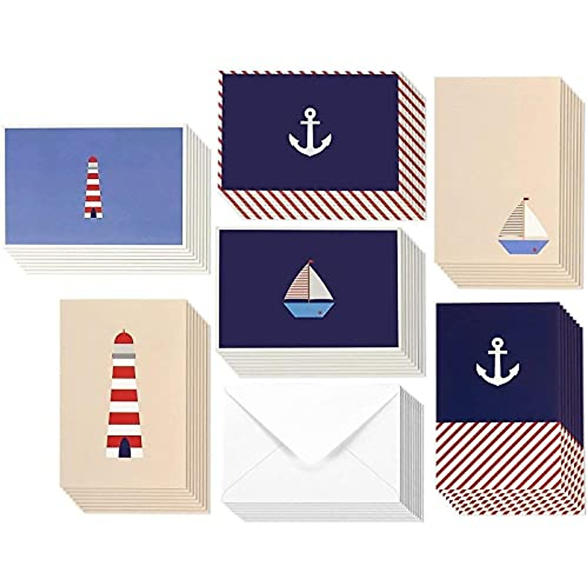 48 Pack All Occasion Assorted Blank Note Cards Greeting Card Bulk Box Set - Nautical Sea with Envelopes Included 4 X 6 Inches