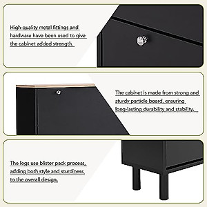 Goohome Narrow Design Shoe Cabinet with 3 Flip Drawers, Wood Grain Pattern Top Entryway Organizer with 3 Hooks, Free Standing Shoe Rack with Adjustable Panel, Modern Style Shoe Rack for Hallway
