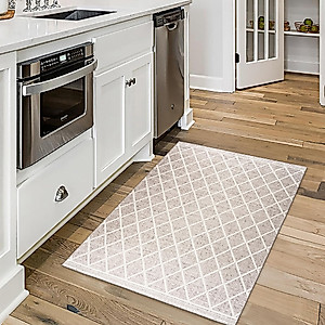 ReaLife Machine Washable Area Rug - Living Room Bedroom Bathroom Kitchen Entryway Office - Padded Crease Free Stain Resistant Premium - Boho Modern Farmhouse - Tessa- Beige Ivory - 2'x 3'