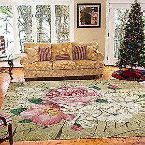 Oueoty Vintage Shabby Rose Flower Floral Area Rug Rugs for Living Room Bedroom 1.5x2.5ft/18x30in/45x75cm