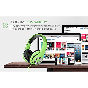 AUSDOM Lightweight Over-Ear Wired HiFi Stereo Headphones with Built-in Mic Comfortable Leather Earphones Noise Isolating Adjustable Deep Bass for iPhone iPod iPad Macbook MP3 Smartphones Laptop- Green