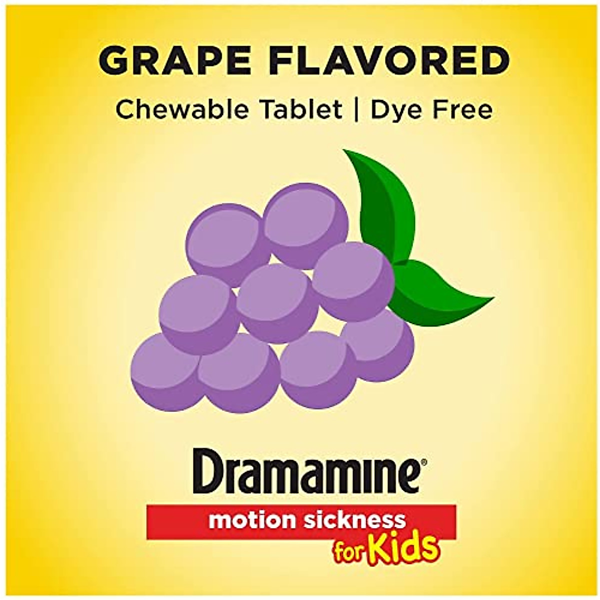 Dramamine Motion Sickness for Kids, Chewable, Dye Free, Grape Flavored, 8 Count